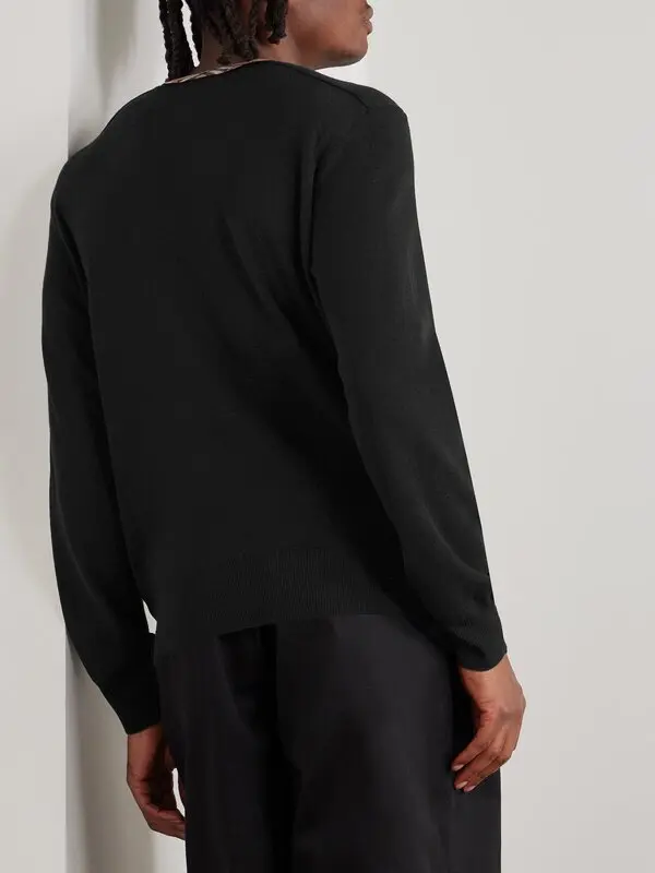 Burberry Checked Jacquard-trimmed Wool Sweater - Black