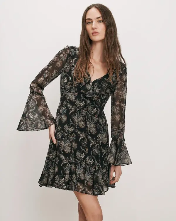 Veronica Beard Adrienne Silk Mini Dress - Black Multi