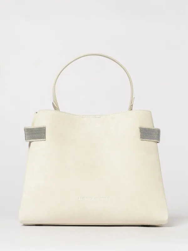Brunello Cucinelli Suede Handbag With Monile Detail - Ecru