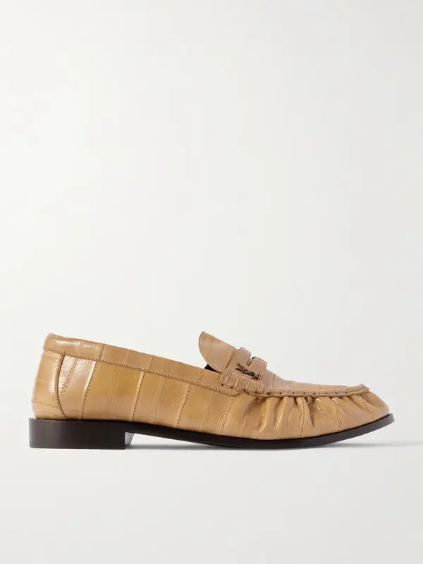Saint Laurent Le Loafer Monogram Logo-appliquéd Eel Penny Loafers - Neutrals