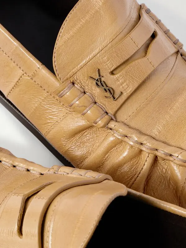 Saint Laurent Le Loafer Monogram Logo-appliquéd Eel Penny Loafers - Neutrals