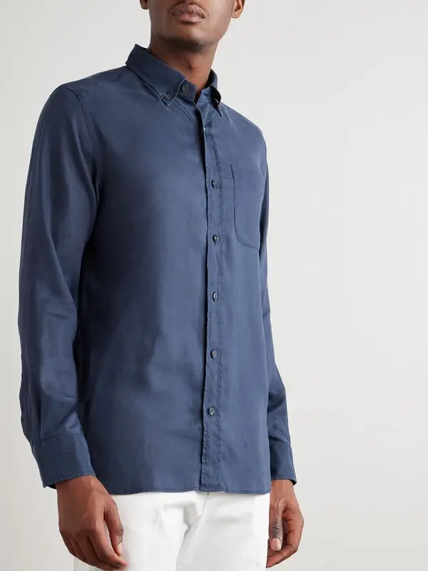 TOM FORD Button-down Collar Lyocell-twill Shirt - Blue