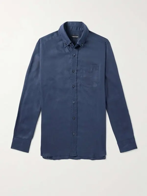 TOM FORD Button-down Collar Lyocell-twill Shirt - Navy