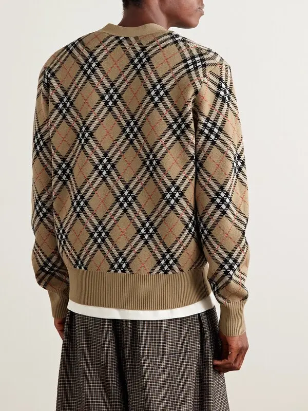 Burberry Checked Jacquard-knit Wool-blend Cardigan - Neutrals