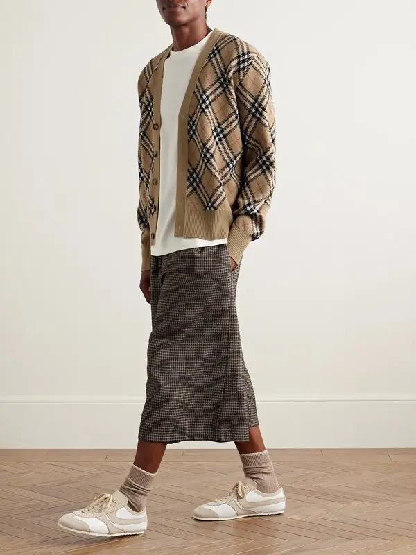 Burberry Checked Jacquard-knit Wool-blend Cardigan - Neutrals
