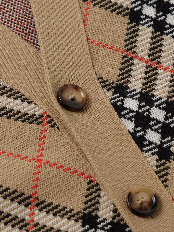 Burberry Checked Jacquard-knit Wool-blend Cardigan - Neutrals