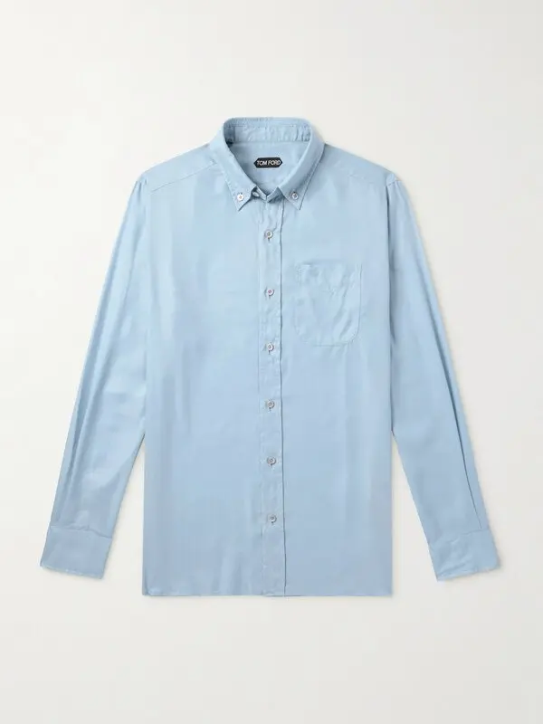 TOM FORD Button-down Collar Lyocell Shirt - Blue