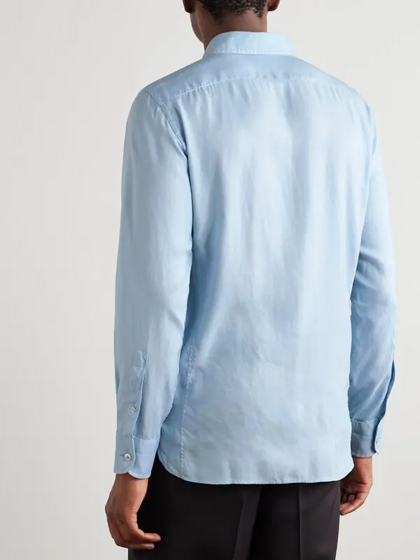 TOM FORD Button-down Collar Lyocell Shirt - Blue