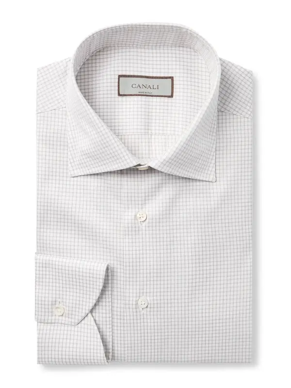 Canali Cutaway-collar Checked Cotton Shirt - White