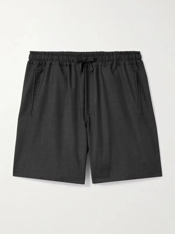 SAMAN AMEL Straight-leg Wool Drawstring Shorts - Gray