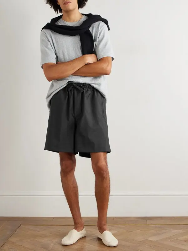 SAMAN AMEL Straight-leg Wool Drawstring Shorts - Gray
