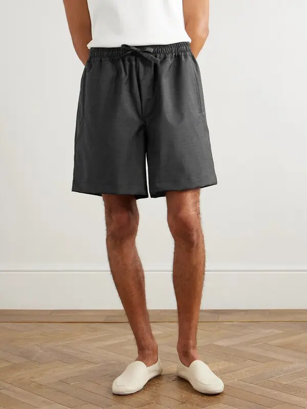 SAMAN AMEL Straight-leg Wool Drawstring Shorts - Gray