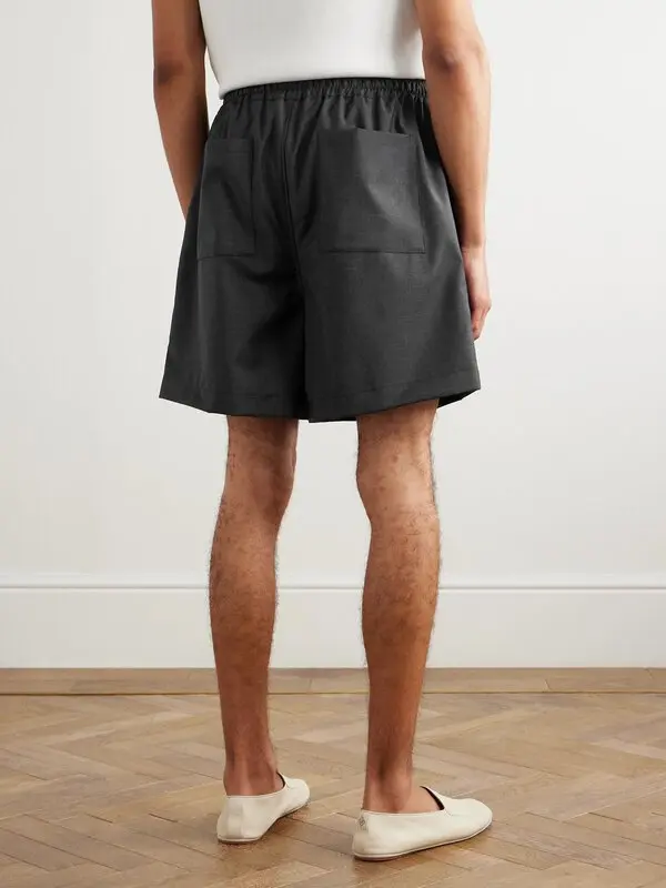 SAMAN AMEL Straight-leg Wool Drawstring Shorts - Gray