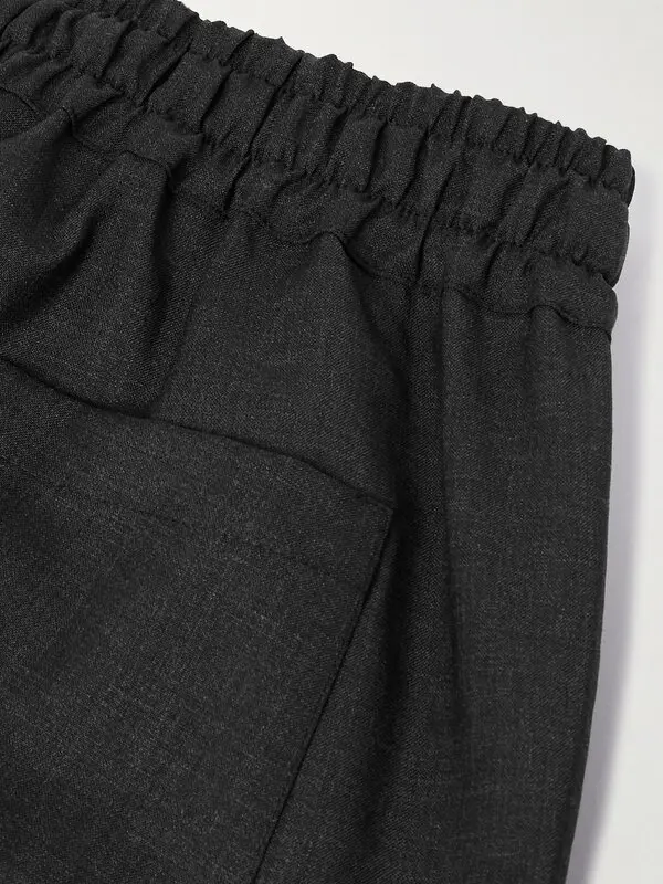 SAMAN AMEL Straight-leg Wool Drawstring Shorts - Gray