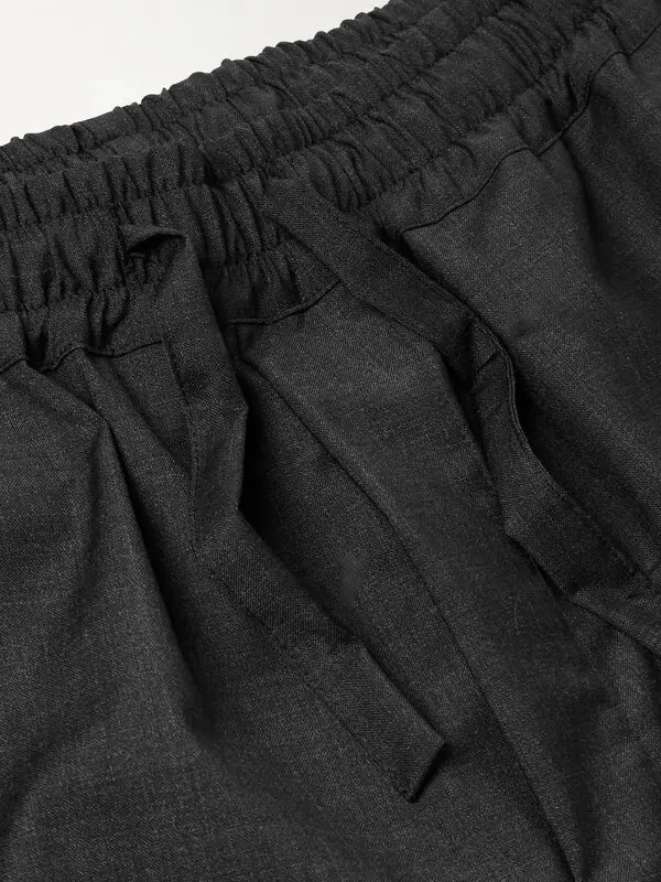 SAMAN AMEL Straight-leg Wool Drawstring Shorts - Gray