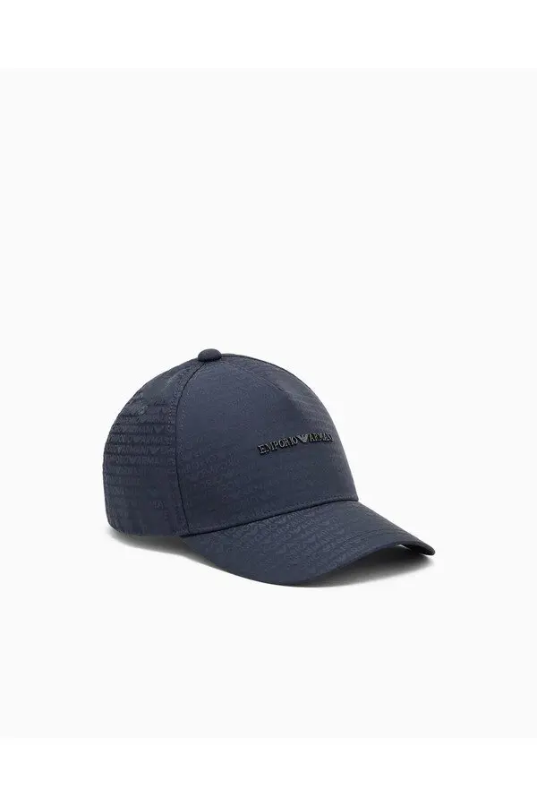 Emporio Armani Jacquard Nylon Baseball Cap With Logo - Navy