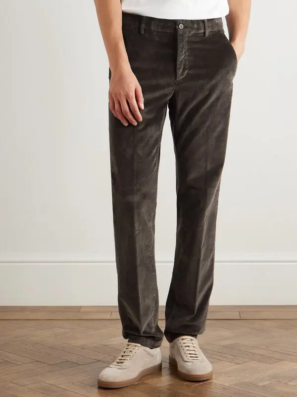 Eleventy Straight-leg Stretch Cotton And Modal-blend Corduroy Trousers - Brown