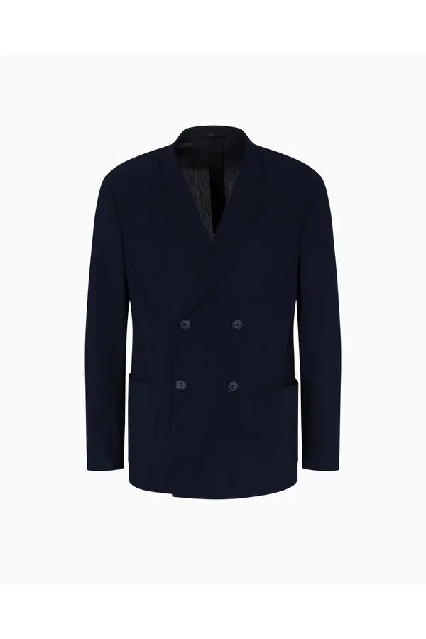 Giorgio Armani Double-breasted Crêpe Virgin Wool Jacket - Natural