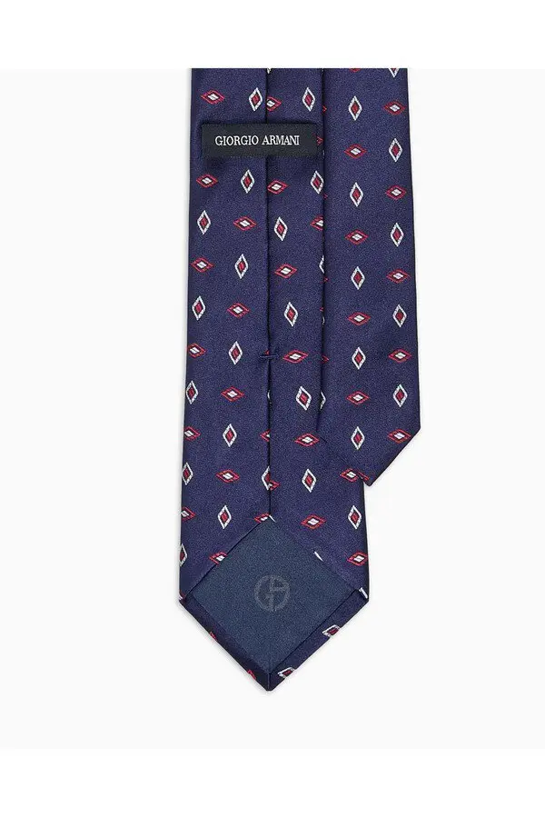 Giorgio Armani Silk Neck Tie With Geometric Jacquard Motif - Blue