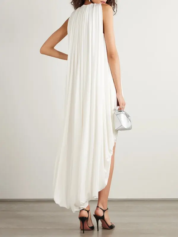 Loewe Embellished Asymmetric Draped Silk-jersey Halterneck Dress