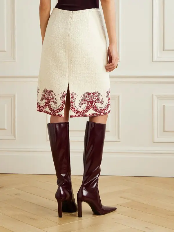 Etro Embroidered Wool-tweed Skirt