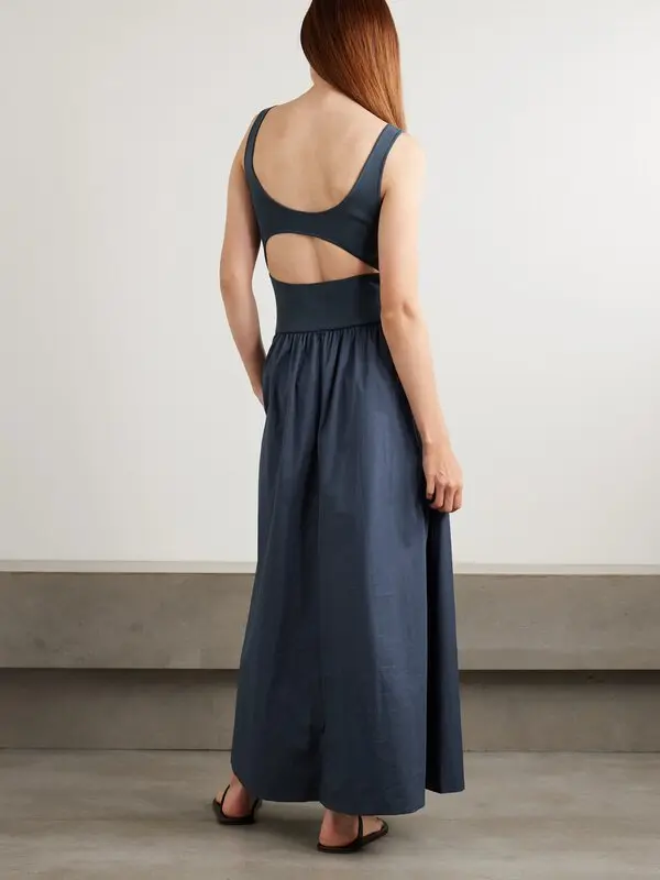 chinese dress ladies Pinstripe Silk Maxi Dress in Black