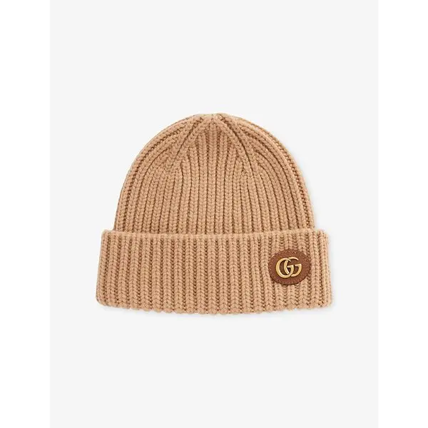 Gucci Double-g Ribbed Wool And Cashmere Beanie - Camel