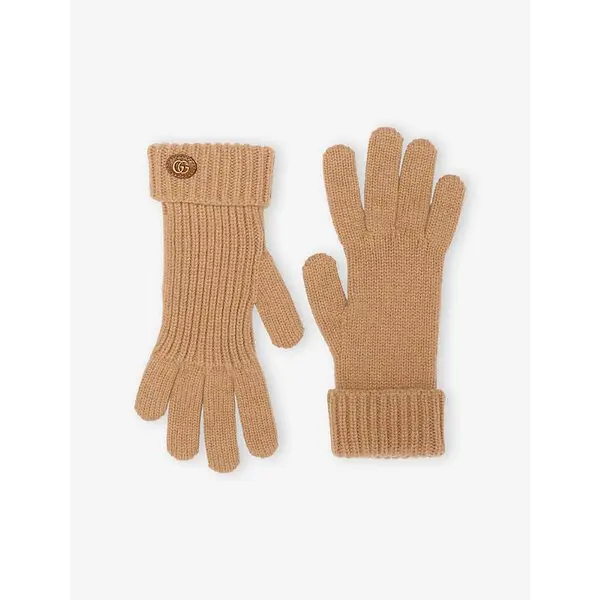 Gucci Double-g Wool And Cashmere Gloves - Camel