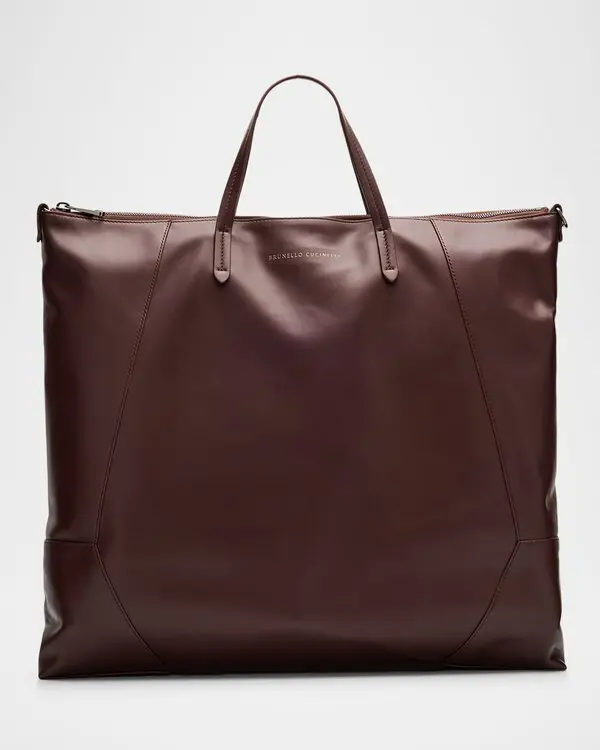 Brunello Cucinelli Large Leather Shopper Tote Bag - Burgundy