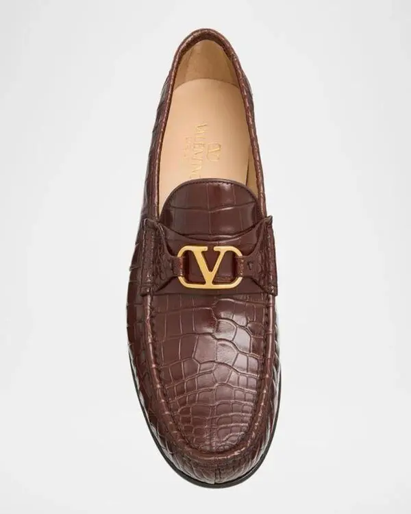 Valentino Garavani Vlogo Crocodile Loafers - Brown