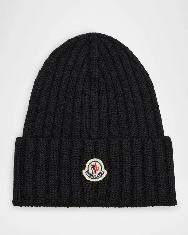 Moncler Ribbed Virgin Wool Beanie - Black