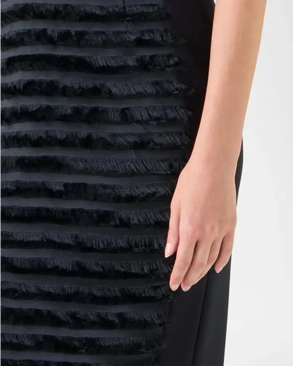 Akris Striped Fringe Techno Taffeta Dress - Black