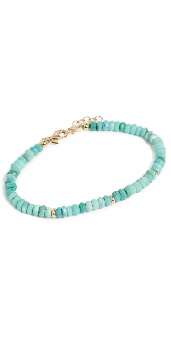 Ef Collection 14k Turquoise Bead Bracelet - 14k Yellow Gold