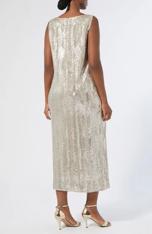 Marina Rinaldi Sequin Wave Shift Dress - Beige | Editorialist