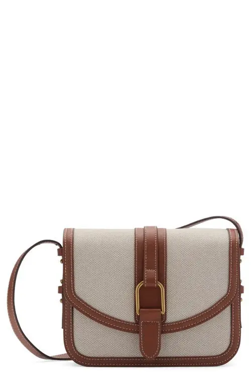 Mango Contrast Canvas & Faux Crossbody Bag - Leather