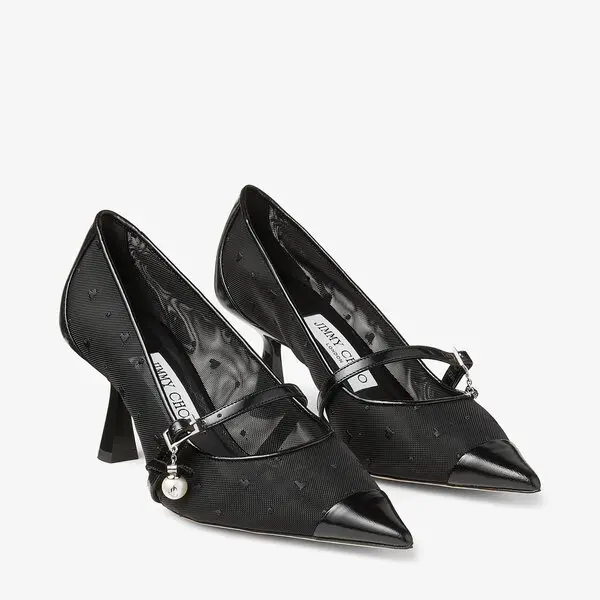 JIMMY CHOO Aren Pump 65 Spazzolato And Heart Mesh Pumps With Pearl Charm