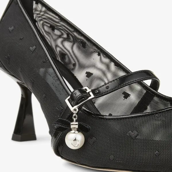 JIMMY CHOO Aren Pump 65 Spazzolato And Heart Mesh Pumps With Pearl Charm