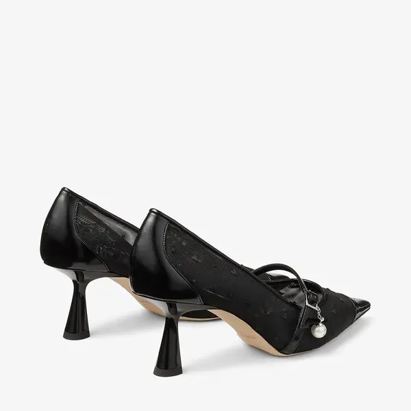 JIMMY CHOO Aren Pump 65 Spazzolato And Heart Mesh Pumps With Pearl Charm