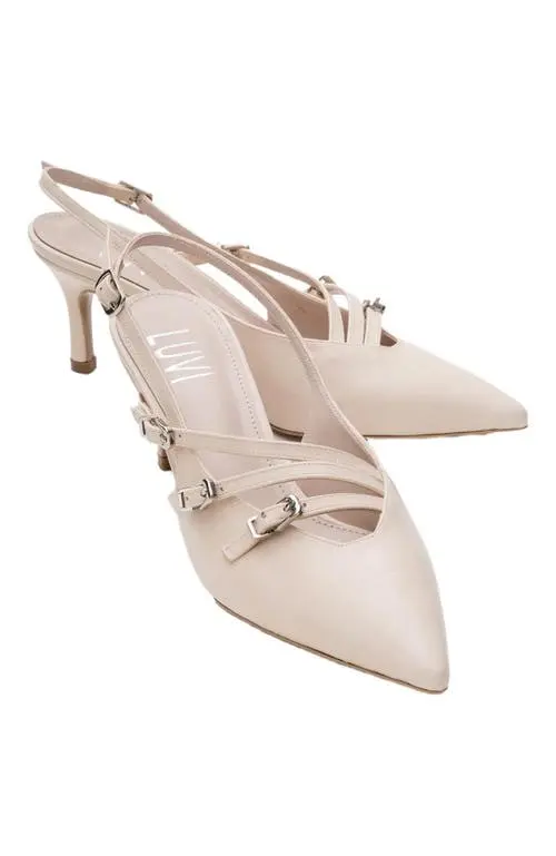 PROLOGUE SHOES Pointed-toe Slingback Stiletto - Beige Faux Leather