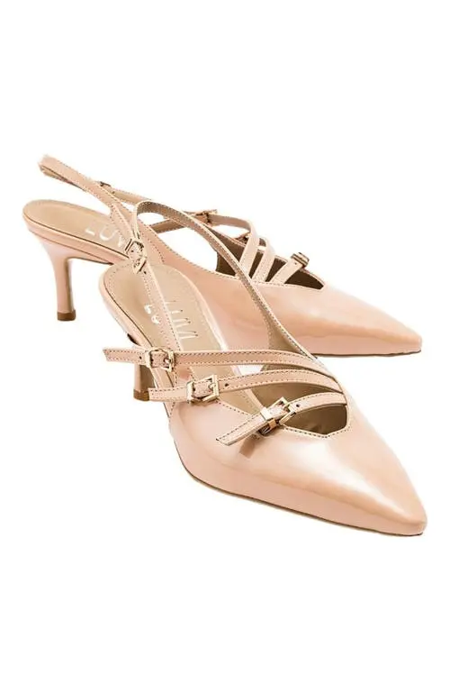 PROLOGUE SHOES Pointed-toe Slingback Stiletto - Beige Patent Faux Leather
