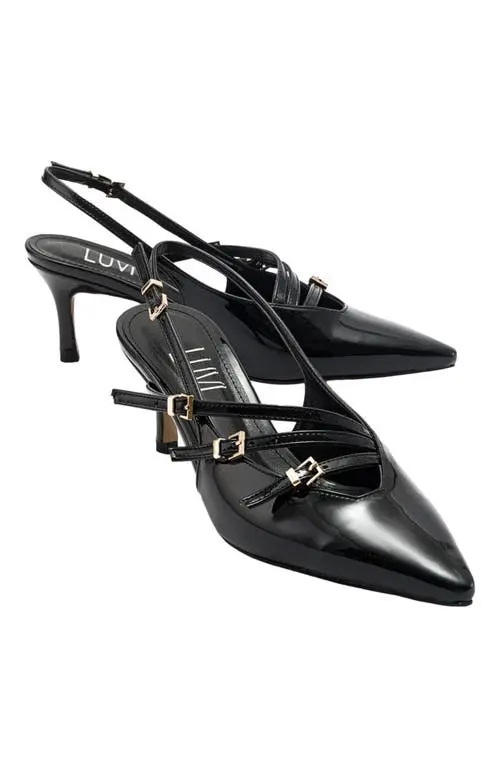 PROLOGUE SHOES Pointed-toe Slingback Stiletto - Black Patent Faux Leather