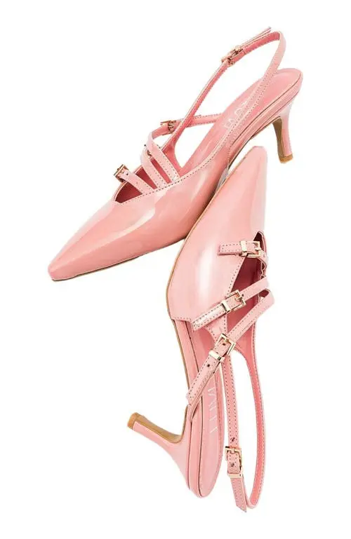 PROLOGUE SHOES Pointed-toe Slingback Stiletto - Blush Patent Faux Leather