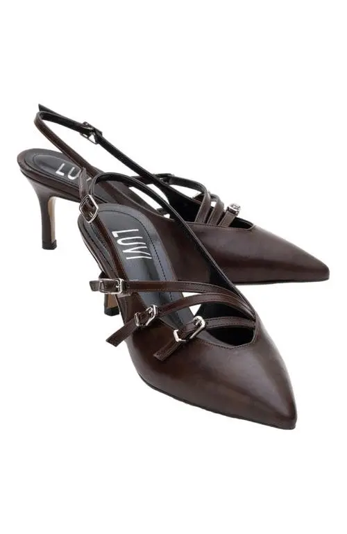 PROLOGUE SHOES Pointed-toe Slingback Stiletto - Brown Faux Leather