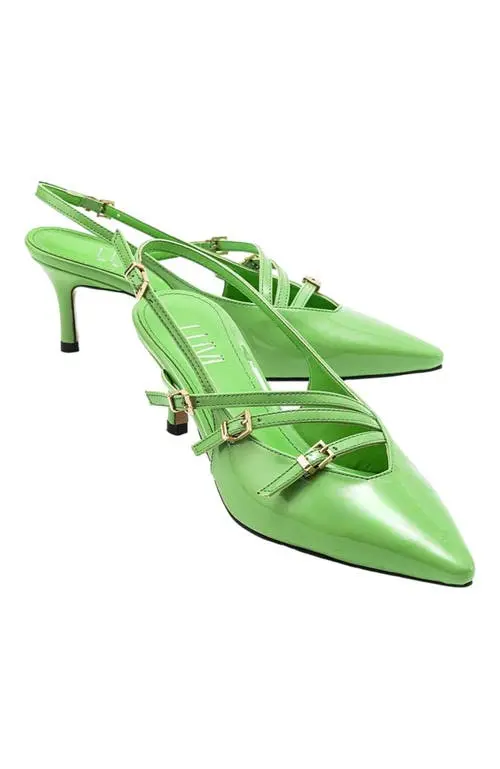 PROLOGUE SHOES Pointed-toe Slingback Stiletto - Green Patent Faux Leather