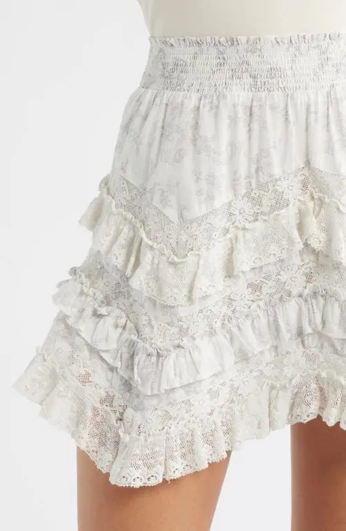 LoveShackFancy Lace Trim Tiered Cotton Miniskirt