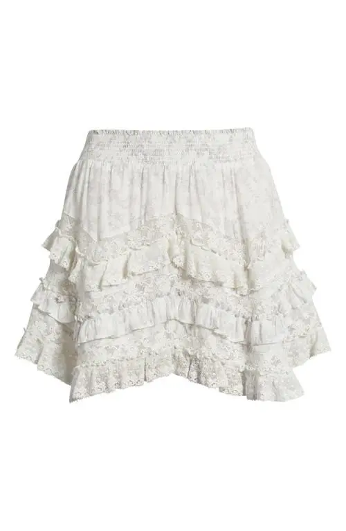 LoveShackFancy Lace Trim Tiered Cotton Miniskirt