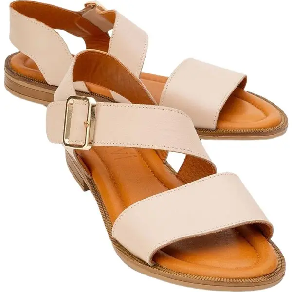 FOREVER & ALWAYS SHOES Majesty Leather Sandal - Beige Leather