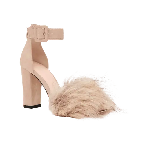 TIANNIA BARNES Kid Suede Sandal With Faux Fur - Beige Suede And Fur