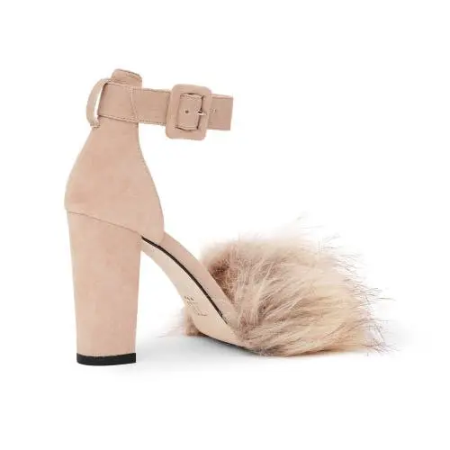 TIANNIA BARNES Kid Suede Sandal With Faux Fur - Beige Suede And Fur