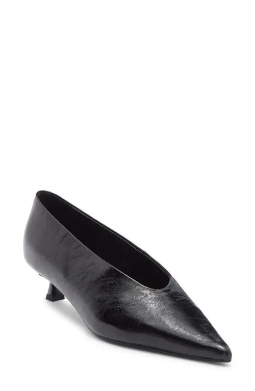 TONY BIANCO Cherry Pointed Toe Kitten Heel Pump - Black Crinkle